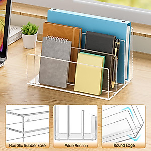 KTRIO Acrylic File Holder 3 Sections, File Organizer for Desk Clear Desk Organizer File Sorter File Folder Holder Mail Organizer Letter Holder for Envelopes, Mail, Electronics