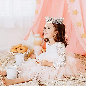 2Bunnies Girl Peony Lace Back A-Line Tiered Tutu Tulle Flower Girl Dress (Pink 3/4 Sleeve Short, 12Months)