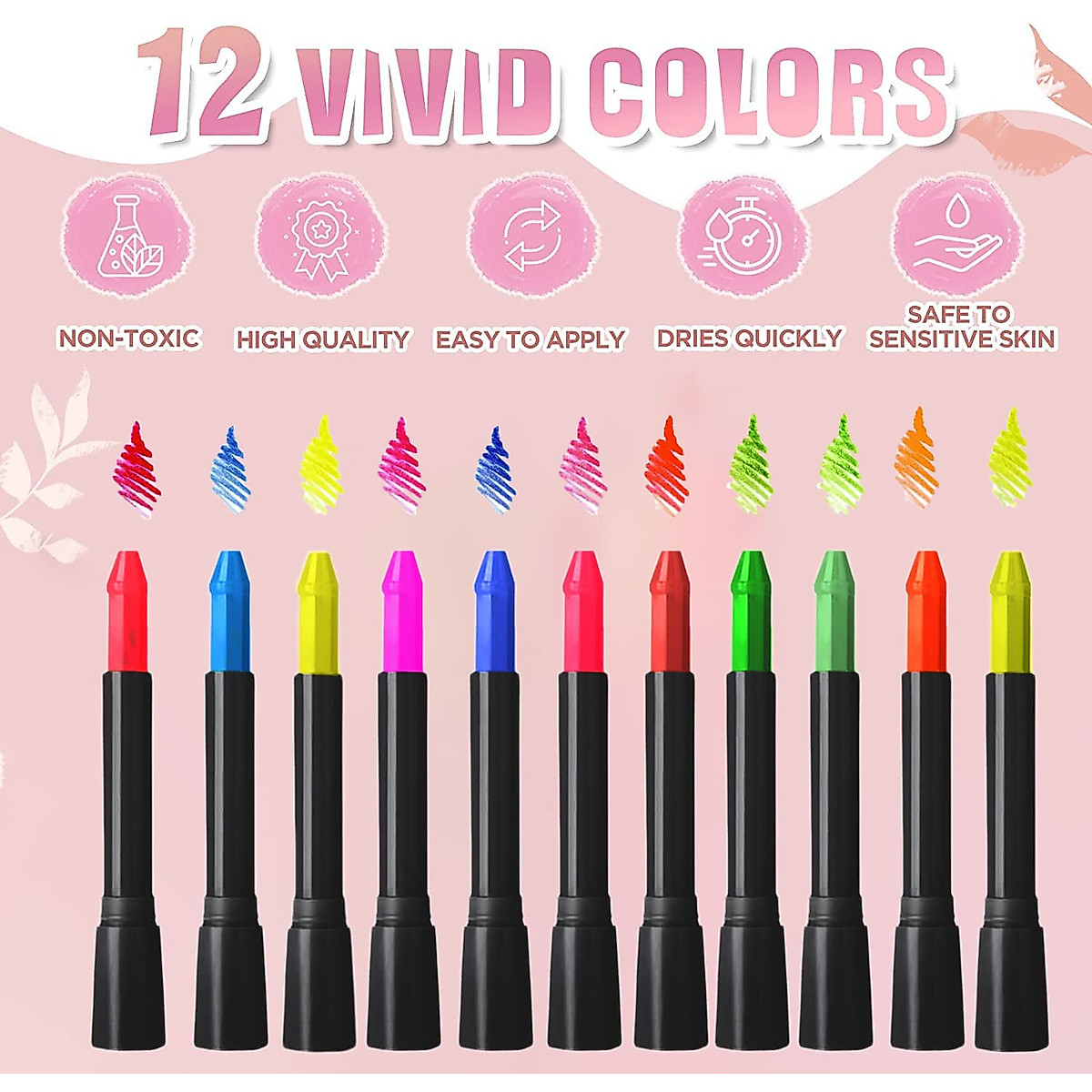 12 Colors Glow In The Dark Under Black Light Face & Body Paint, Black Light Glow Body Paint Makeup Fluorescent Neon Face Painting Crayons Kit for Halloween Costume Holiday Masquerades Club Makeup