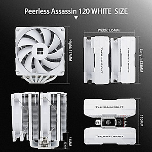 Thermalright Peerless Assassin 120 White CPU Air Cooler, 6 Heat Pipes, Dual 120mm TL-C12W Fan, Aluminium Cover, AGHP Technology, for AMD AM4/AM5/Intel LGA 1150/1151/1155/1156/1200/1700/2011/2066