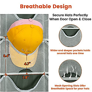 Hat Racks for Baseball Caps, 24 Pockets Hat Organizer for Cap Collection, Hat Holder with Deeper Breathable Mesh Slots & Velcro Preserve Hats' Brims 1