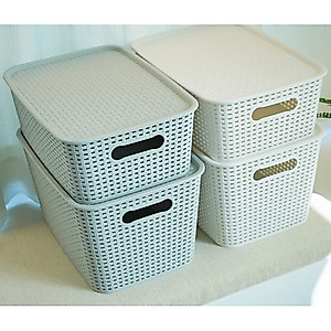 OLLIC Plastic Bins Large Storage with Lids | Korean Organizer Bin Basket Set for Organizing Baskets in Closet and Home (GRAY, LARGE_4PK)