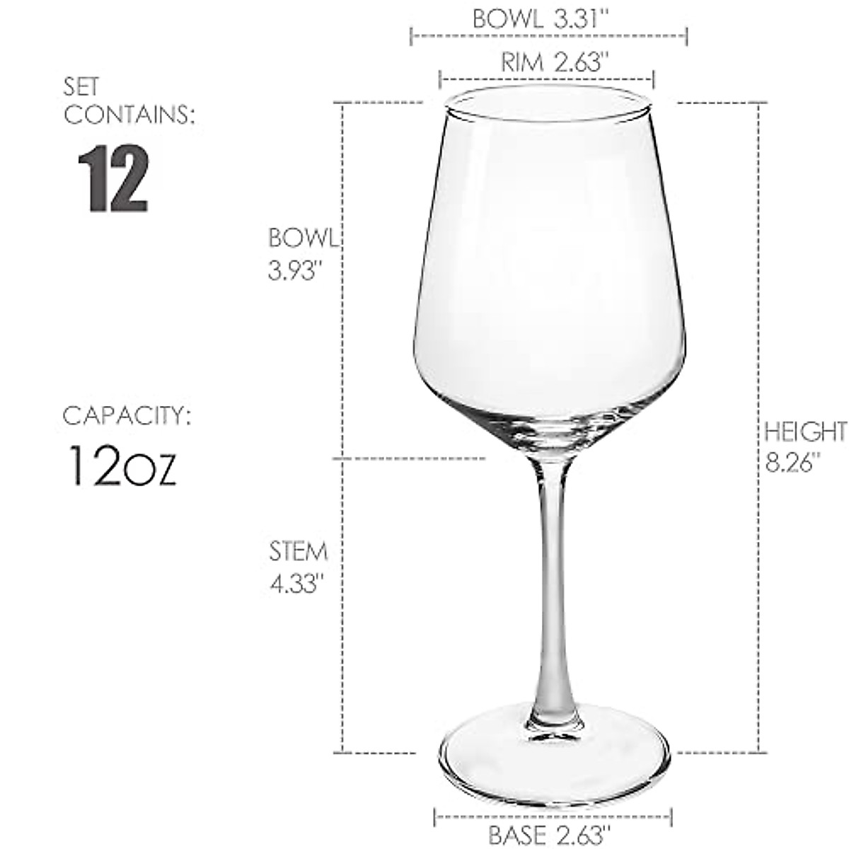 CZUMJJ Wine Glasses set of 12, 12 oz Durable Red White Wine Glasses for Wedding, Party, Dishwasher Safe
