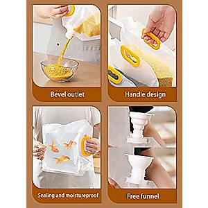 Cereal Containers Storage, 6pcs Airtight Food Storage Containers With Lids and Funnel Large Reusable Clear Food Storage Bags Stand Up Grain Moisture-Proof Sealed Bag for Rice Flour Kitchen Grain