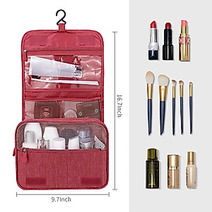 Lcsmaokin Large Capacity Toiletry Bag Travel Bag with Hanging Hook for Men and Women Waterproof Travel Cosmetic Bag Bathroom Storage Bag for Brushes Set, Full-Sized Shampoo, Toiletries, (Wine Red)