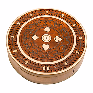 Palm Royal Handicrafts 2 Track Wooden Cribbage Board Made with Padauk and Maple Wood Storage Availabe for pegs and Cards