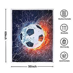 Sviuse Soccer Blanket Sports Ball Throw Blanket Blue Flame Teens' Soccer Fans Soft Cozy Football Blanket for Boys Men Sofa Travel Living Room Bedroom (50"X60", Soccer)