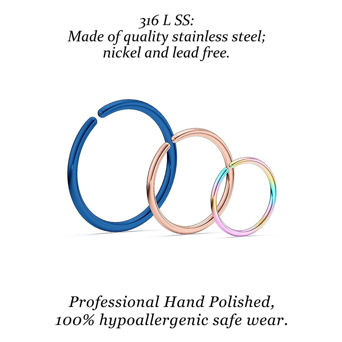 Vsnnsns 22G Nose Rings Hoops for Women Men 316L Stainless Surgical Steel Lip Septum Rings 22 Gauge Helix Tragus Cartilage Earring Hoop Piercing Jewelry 6mm 8mm 10mm Nose Piercing Hoops Jewelry