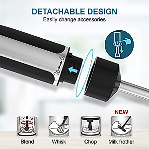 Immersion Hand Blender, 800W Stick Blender, 20 Speed Stainless Steel Immersion Blender, With 27oz Beaker, 17oz Chopping Bowl, Whisk, Frother Attachments, for Soup, Smoothie, Puree, Baby Food, Black