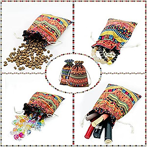 24 Pieces Egyptian Ethnic Style Jewelry Candy Pouch,5 x 7 Inch Small Drawstring Gift Bags Cotton Cloth Sachet with Tags and Ropes for Coin Party Favor Retail Supply Wedding Holiday (5 x 7inch,Mixed Color)