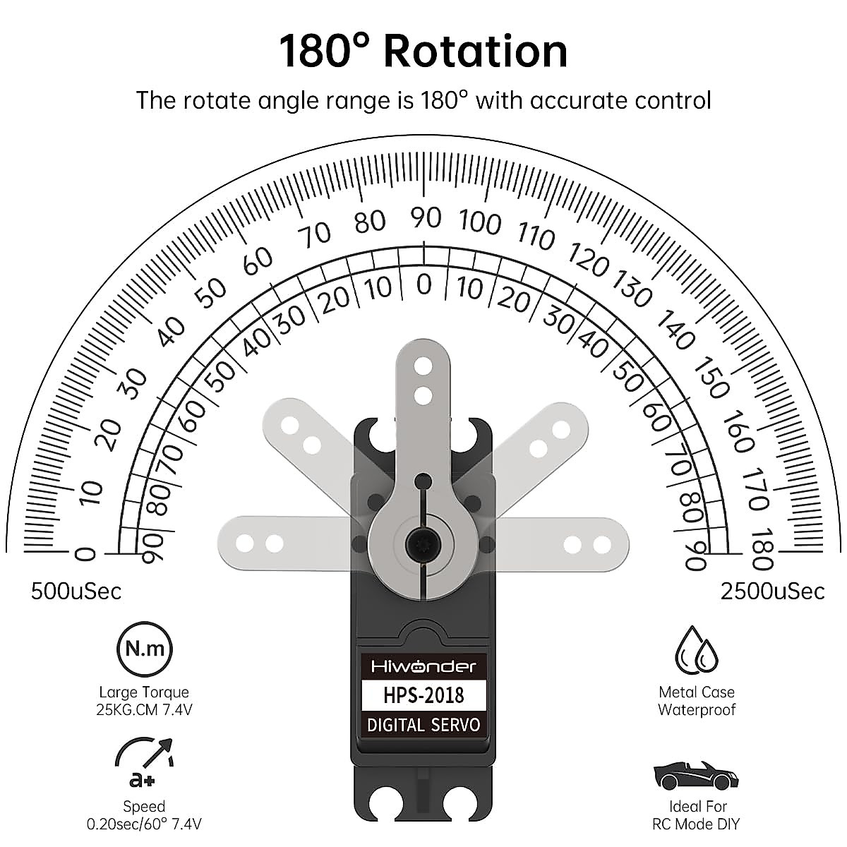 20KG RC Servo High Torque Servo Motors, Waterproof Full Metal Gear Steering Servo for 1/6 1/8 1/10 1/12 RC Car Robot DIY, Digital Servo with 25T Servo Horn, Control Angle 180°