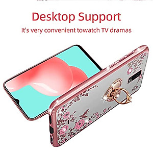 for Blu View 3 Phone Case, Blu View 3 Case for Women Glitter Crystal Butterfly Heart Floral TPU Luxury Bling Cute Protective Cover with Kickstand Strap Glitter for Blu View 3 B140DL (Rose Gold)