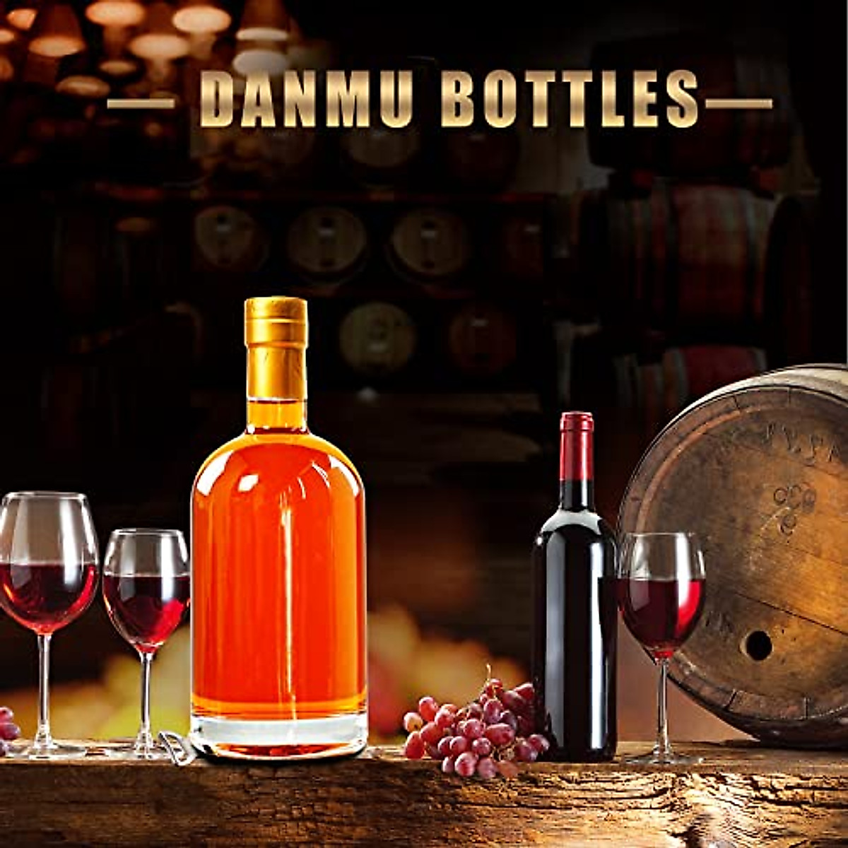 Danmu 12 Pack Glass Bottles, 12.6oz Hot Sauce Bottles,Glass Bottles with Lids,Wine Bottles,Sauce Bottles,Shrink Capsules Included,375ml Glass Bottles for Decorations, Party Favors