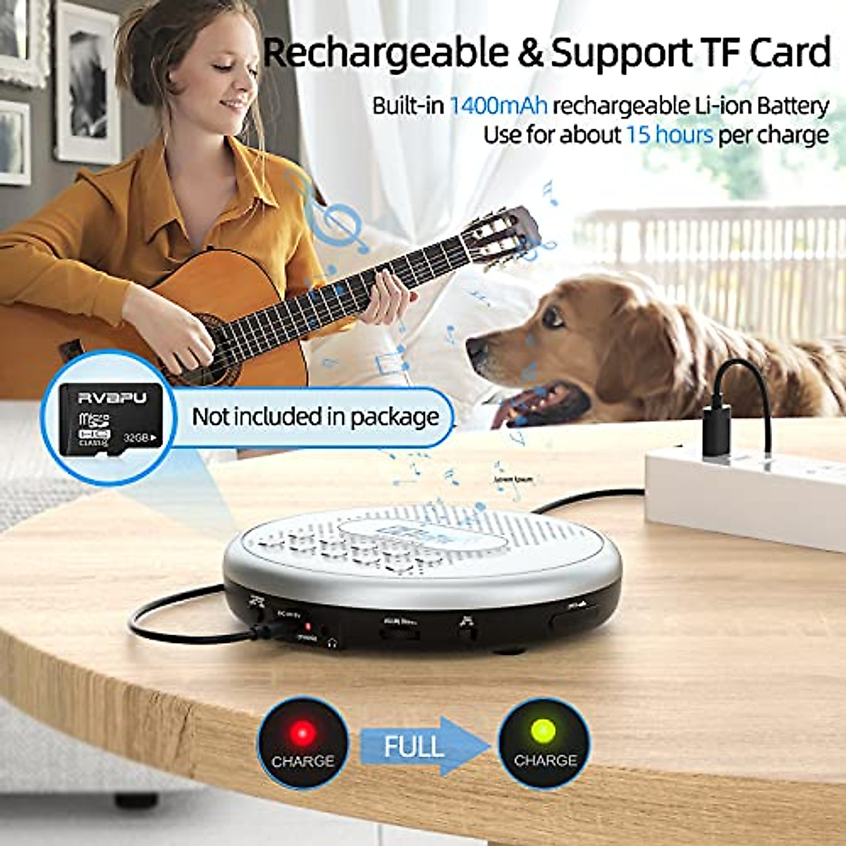 CD Player Portable, ARAFUNA Rechargeable Portable CD Players for Car with Speakers, Anti-Skip Walkman CD Player with Backlit Button, LCD Display and AUX Cable