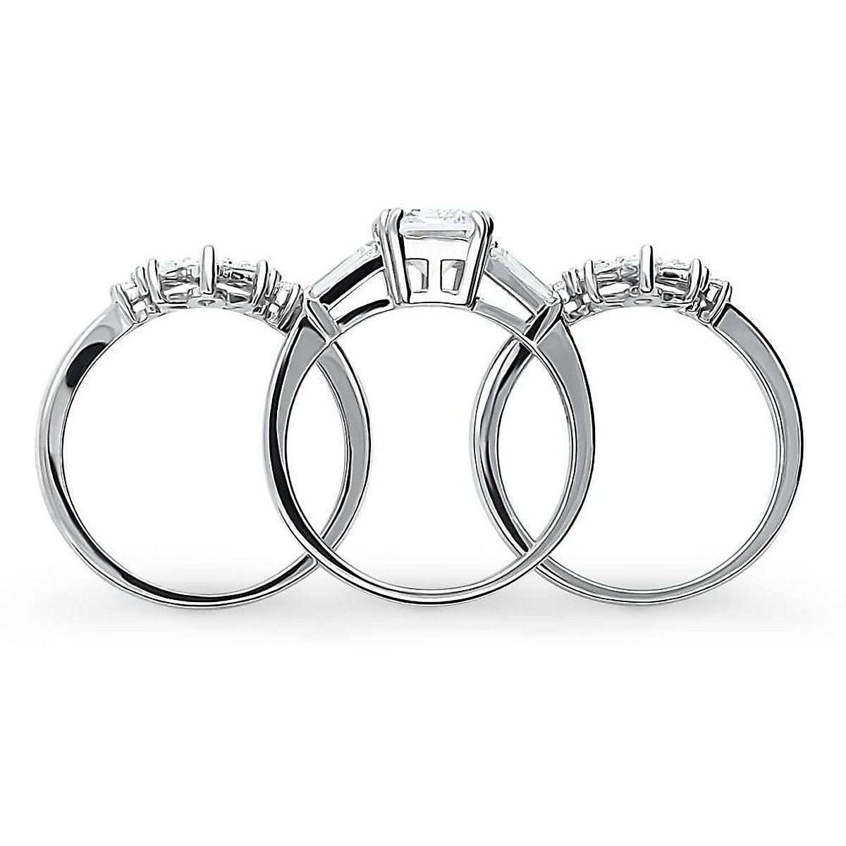 BERRICLE Sterling Silver 3-Stone Wedding Engagement Rings Emerald Cut Cubic Zirconia CZ 7-Stone Ring Set for Women, Rhodium Plated Size 5.5