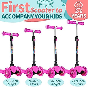 BELEEV A1 Scooter for Kids Ages 2-6, 3 Wheel Scooter for Toddlers Girls Boys, PU Light-Up Wheels, 4 Adjustable Height, Lean to Steer, Non-Slip Deck, Three Wheel Kick Push Scooter for Children (Pink)
