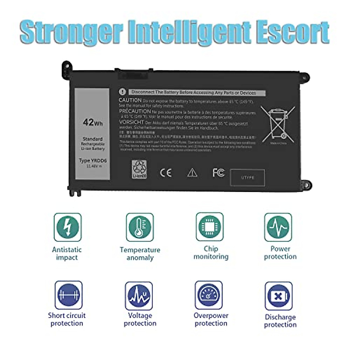 42Wh YRDD6 Battery 1VX1H for Dell Inspiron 5482 5485 7586 3583 5491 5591 5481 3310 2-in-1 5593 5584 3493 3593 3793 5480 3582 5581 5590 3584 5493 5585 5594 5598 3501 01vx1h VM732 Vostro 3491 5490