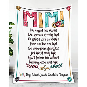 Mimi Flower Grandkids Gifts Blanket,Customized Gifts for Mimi, Throw Blanket Mimi Birthday Gifts, Mimi Blanket Throw, Mimi Gifts from Grandkids, Christmas Mimi Gifts for Grandma. (A1 - Mimi)