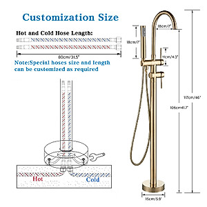 YAGATAP Freestanding Bathtub Faucet Floor Mount Tub Filler Brushed Gold High Flow Shower Faucets with Handheld Shower Mixer Taps Swivel Spout