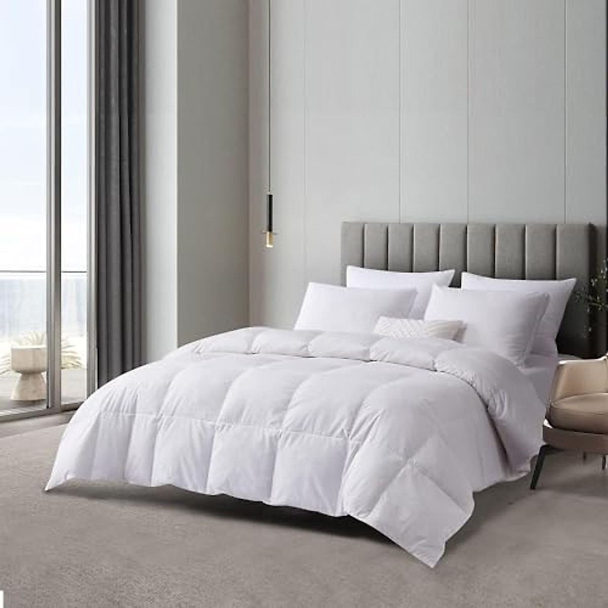 Beautyrest White Feather Down Fiber Comforter King Size- All Seasons Warmth Down Duvet Insert, Ultra-Comfortable Tencel/Cotton Blend Cover Fabric with Corner Loops