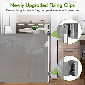 95 Inch Long Baby Gate Retractable Dog Gate for Large Openings Retractable Baby Gates New Upgrade Stair Gates for Kids or Pets Indoor Outdoor Retractable Gate Mesh Dog Gate for Stairs, Doorways, Gray