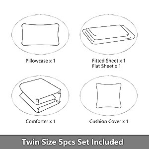 ROWADALO 5 Pieces Bed in A Bag Gamer Bedding Set for Boys Kids Adult Gaming Comforters Set,Boys Bed in A Bag Set Twin Size Comforter with Fitted Sheet Flat Sheet Pillowcase pillowsham,DJTH5027Twin