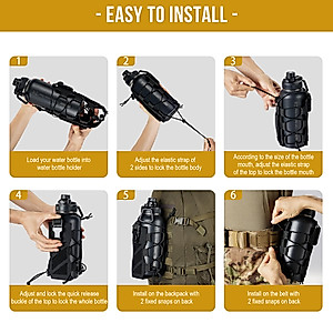 OneTigris Molle Water Bottle Holster, 32oz Adjustable Water Bottle Holder Tactical Water Bottle Pouch Lightweight Kettle Pouch Belt Bottle Carrier Bag with Straps for Outdoor Sports