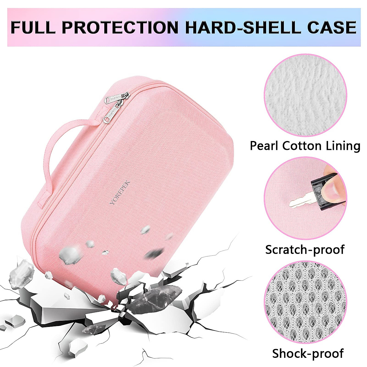 YOREPEK Cute Carrying Case Compatible with Oculus Quest 2 Headsets, Basic Elite Strap, Controllers and VR Accessories for Women, Hard Meta Carry Bag for Travel and Home Storage - Pink