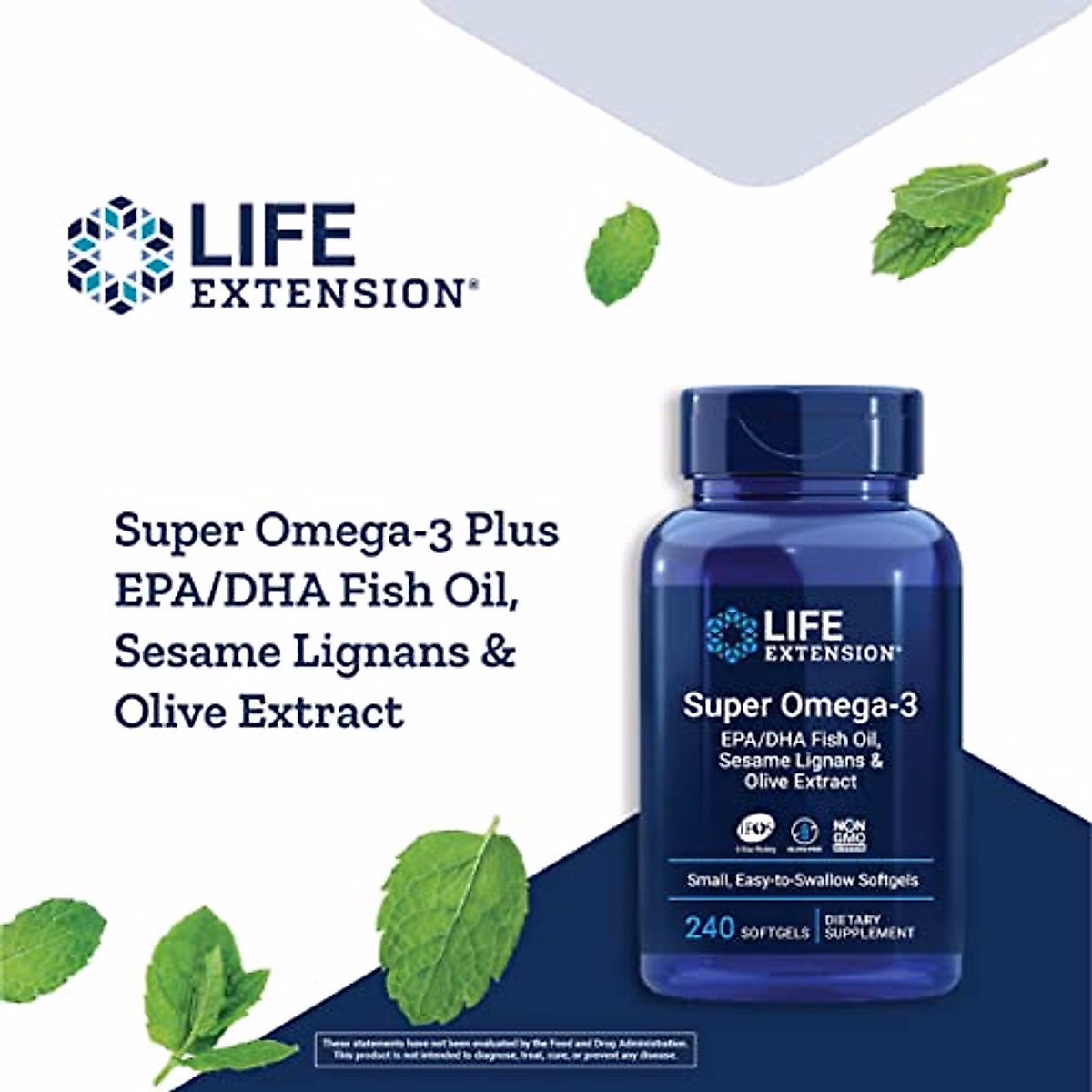 Life Extension Super Omega-3 Plus Epa/dha Fish Oil, Sesame Lignans & Olive Extract - Omega 3 Supplement - For Heart Health and Brain Support - Gluten Free, Non-GMO - 240 Easy-to-swallow Softgels