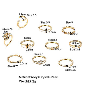 Uarein Boho Gold Stacking Rings for Women, Knuckle Stackable Star Moon Flower Joint Finger Rings Set (A)