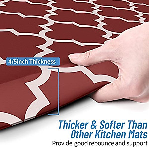 4/5 Inch Thick Kitchen Rugs, Kitchen Mat, Anti Fatigue Floor Mat, Waterproof Mats & Rugs, Heavy Duty PVC Ergonomic Comfort Standing Foam for Kitchen, Home, Office, Sink, Garage, 17.3"x28", Red