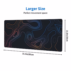 Topographic Contour Map XL Mouse Pad 31.5 x 11.8 Inch Gaming Mousepad Extended Large Mousepad with Nonslip Rubber Base Stitched Edges Laptop Desk Pad Home Office Supplies