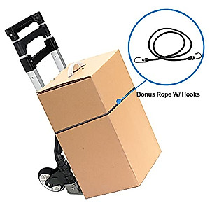 F2C Portable Folding Hand Truck Aluminium Luggage Trolley Cart and Dolly 175 lbs Capacity with Black Bungee Cord, Telescoping Handle, PVC Wheels with Double Bearings for Travel Office Auto Moving