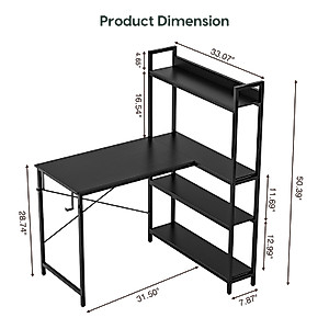 WASAGUN 40 Inch Small L Shaped Computer Desk with Storage Shelves, Home Office Corner Reversible Desk Study Writing Table with Hutch, Black