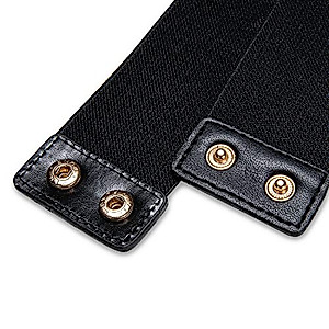 Barry.Wang Stretchy Belts Women Wide Elastic Cinch Waist Belt Designed Chain Black Snap-Button 2 Gold Buckle Halloween