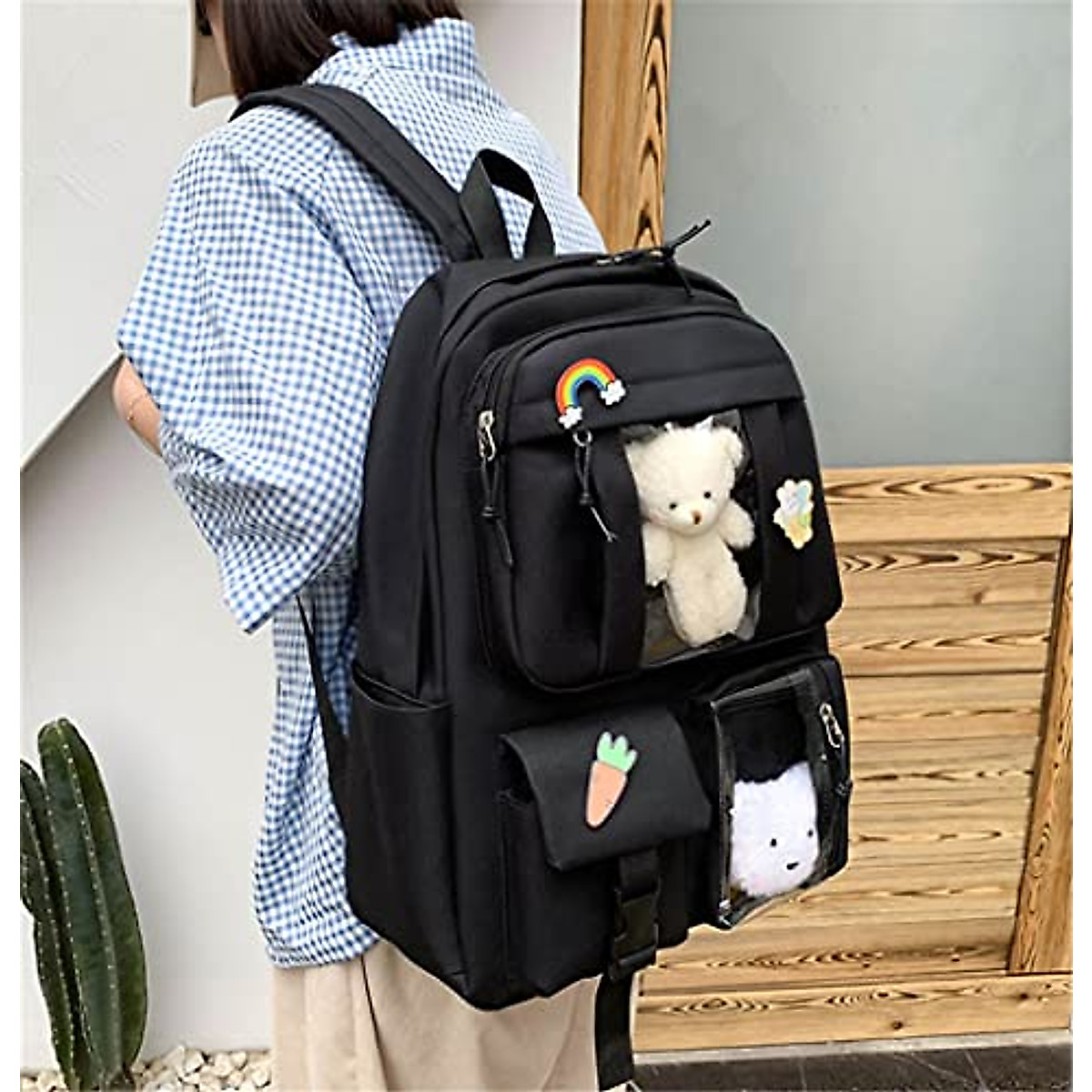 5PCS Kawaii Backpack Set with Kawaii Pendant and Pins Accessories, Shoulder Bag School Bags Handbag Coin Purse Pencil Case