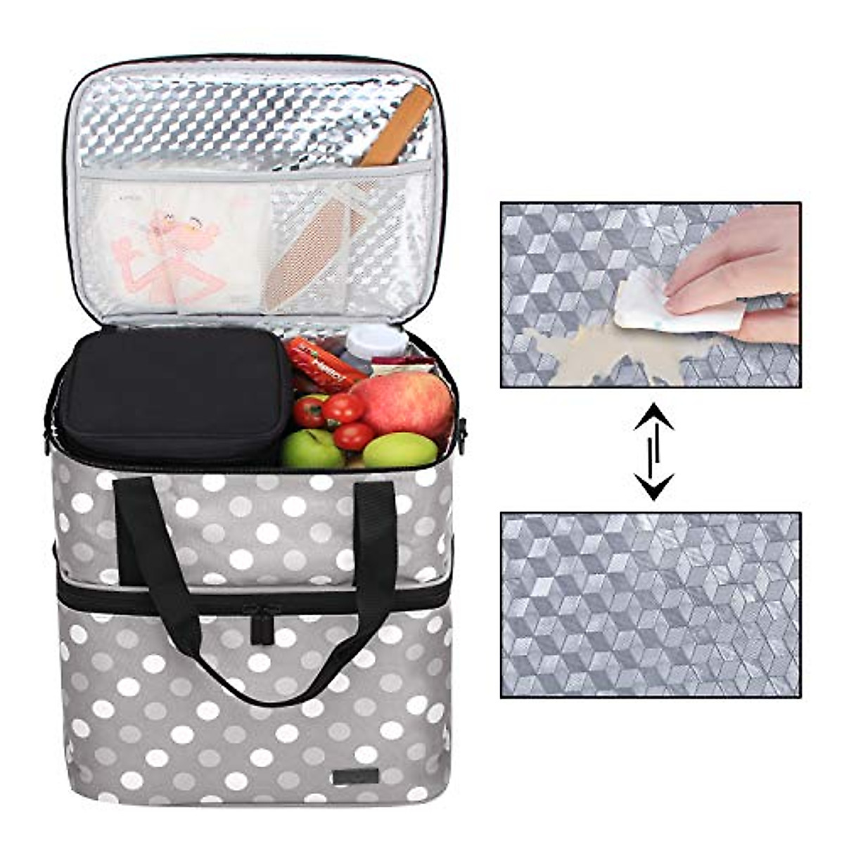 LUXJA Breast Pump Bag with 2 Insulated Compartments for Breast Pump and Cooler Bag, Pumping Bag for Working Mothers (Fits Most Major Breast Pump), Gray Dots