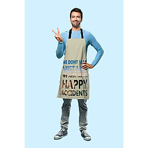 Beabes Mountain And Sea Quote Bib Apron Adjustable Neck Strap Lettering No Mistakes We Just Happy Accidents Poster Polyester Work Apron Crafting BBQ Drawing Chef Waitress 27" X 31"