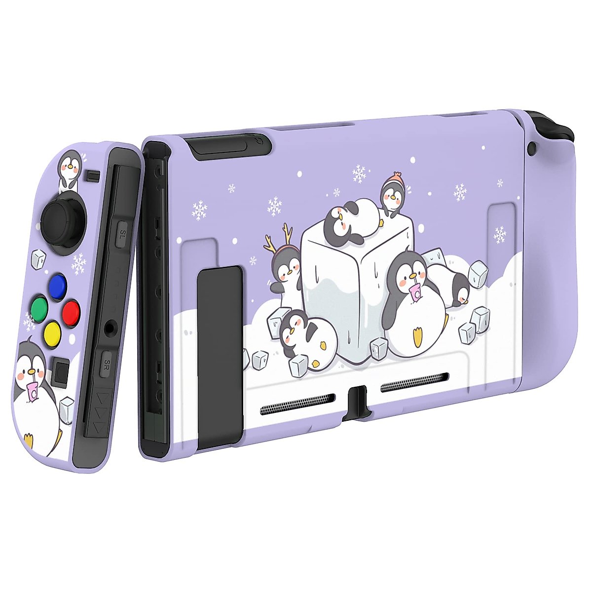 PlayVital ICY Cube Penguin ​Protective Case for Nintendo Switch, Soft TPU Slim Case Cover for Nintendo Switch Joycon Console with Colorful ABXY Direction Button Cap