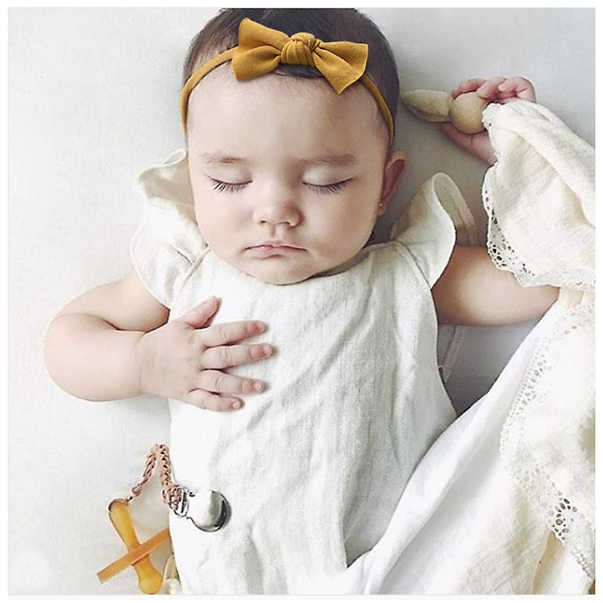 Cherssy Newborn Headbands and Hair Bows, 10pcs Super Soft Nylon Hairbands for Baby Girls