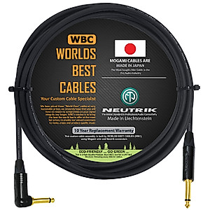 WORLDS BEST CABLES 10 Foot - Guitar Bass Instrument Cable CUSTOM MADE using Mogami 2524 wire and Neutrik NP2RX-B & NP2X-B ¼ Inch (6.35mm) Gold TS Connectors