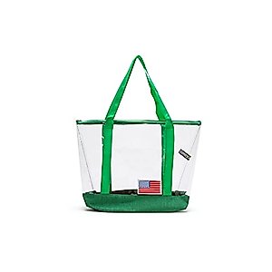 Expersion Clear American Flag Tote Bag, Transparent Heavy Duty See-Through U.S. Handbag for Concerts, Arenas and US Sporting Events, Stadium Approved (green)