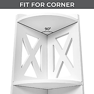 NHZ Corner Shelf Stand, Wood Corner Bookshelf, Corner Bookcase and Plant Stand (White, 4 Tier)
