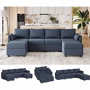 Huatean Home Modular Sectional Sofa, 6 Seat Modular Couch with Storage, Memory Foam, Convertible Sectional Couches for Living Room, U Shaped Comfy Modular Sofa with Chaise, Dark Grey