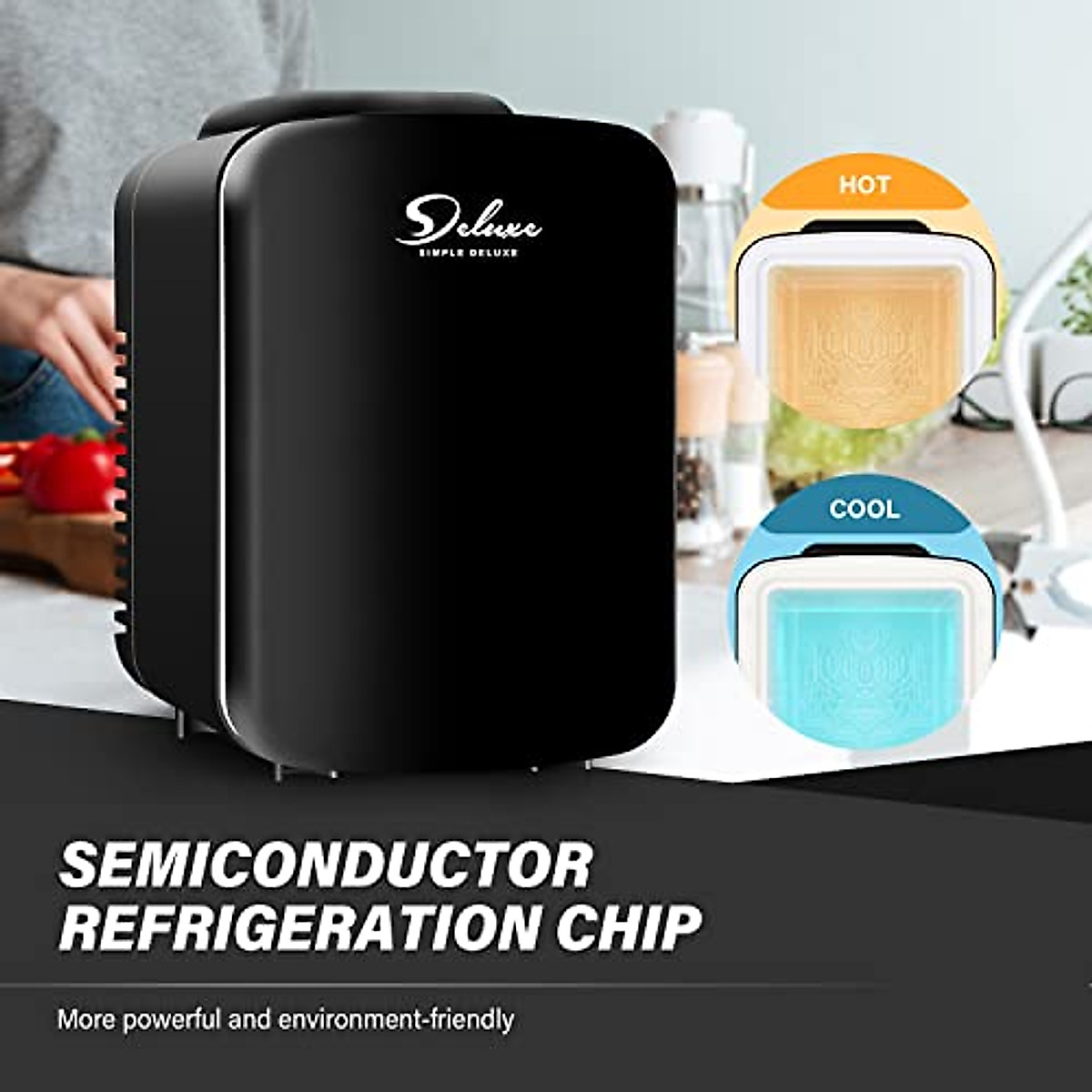 YSSOA 4L Mini Fridge with 12V DC and 110V AC Cords, 6 Can Portable Cooler & Warmer Compact Refrigerators for Food, Drinks, Skincare, Office Desk, Black, Bedroom, Dormitory, Car, Black