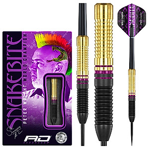 RED DRAGON Peter Wright Snakebite World Champion 2020 Brass Edition Darts Set Including Flights and Stems