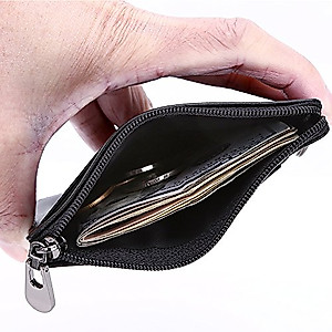 kinzd Slim Minimalist Zipper Credit Card Holder Leather Front Pocket Wallet with Keychain Ring Lanyard Strap