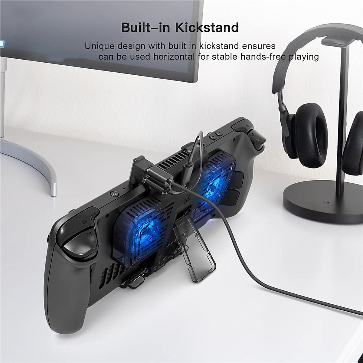 Cooling Fan Compatible for Steam Deck, Gaming Console Cooler Silent Game Freezer Stand LED Holder Bracket External Cooling Base Stand Holder Bracket Replacement for Game Controller