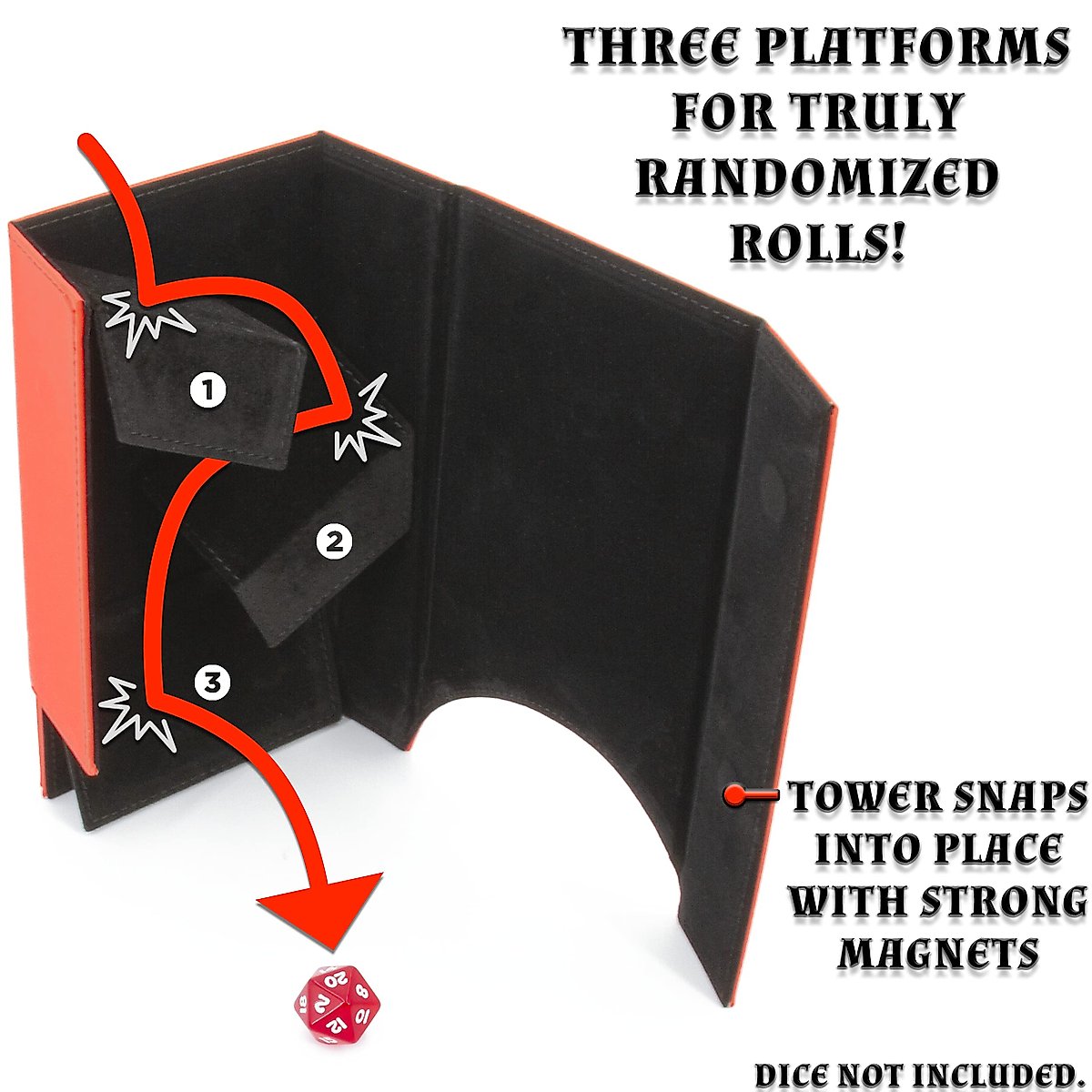 CASEMATIX Portable Dice Tower and Tray Set with Non-Scratch Felt Interior - Folding 8" Dice Rolling Tower