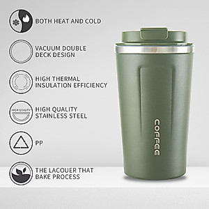 Newvenper Stainless Steel Vacuum Insulated Travel Coffee Mug, Led Temperature Display Insulated Tumbler, Leak Proof With Lid Keeps Cold And Warm, Suitable For Coffee, Tea And Beer(Green)